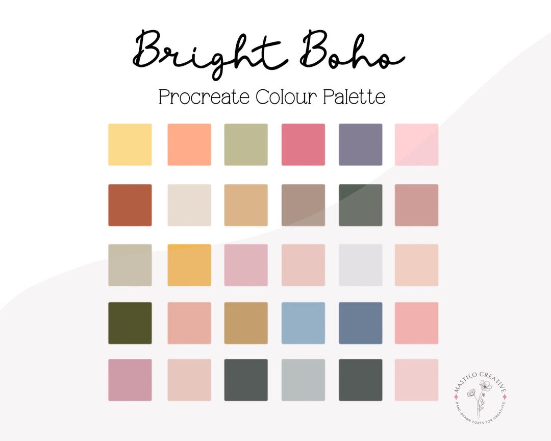 Procreate Color Palette - Bright Boho, Color Palette, Digital Color ...