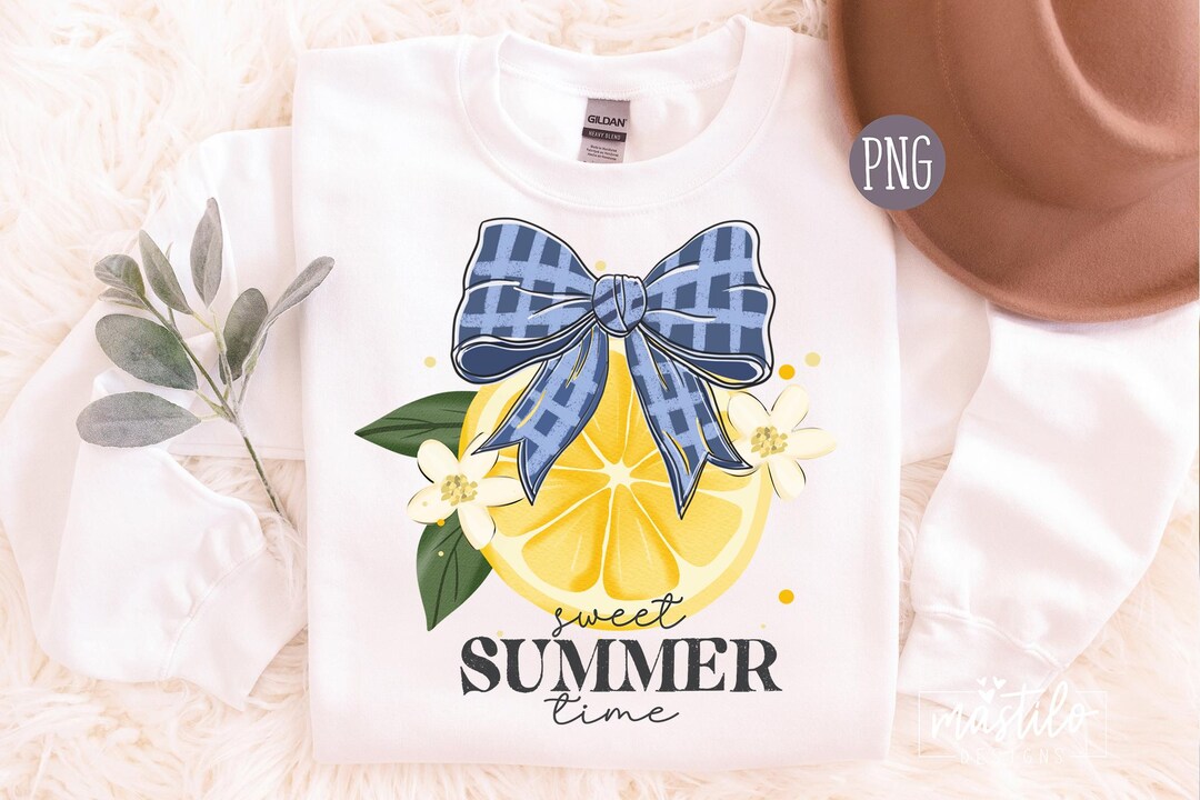 Sweet Summertime Blue Bow Lemon PNG, Lemon Sublimation Design, Girls ...