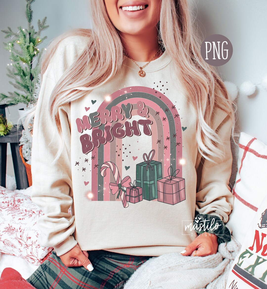 Merry and Bright Png, Retro Christmas Png, Christmas Sublimation ...
