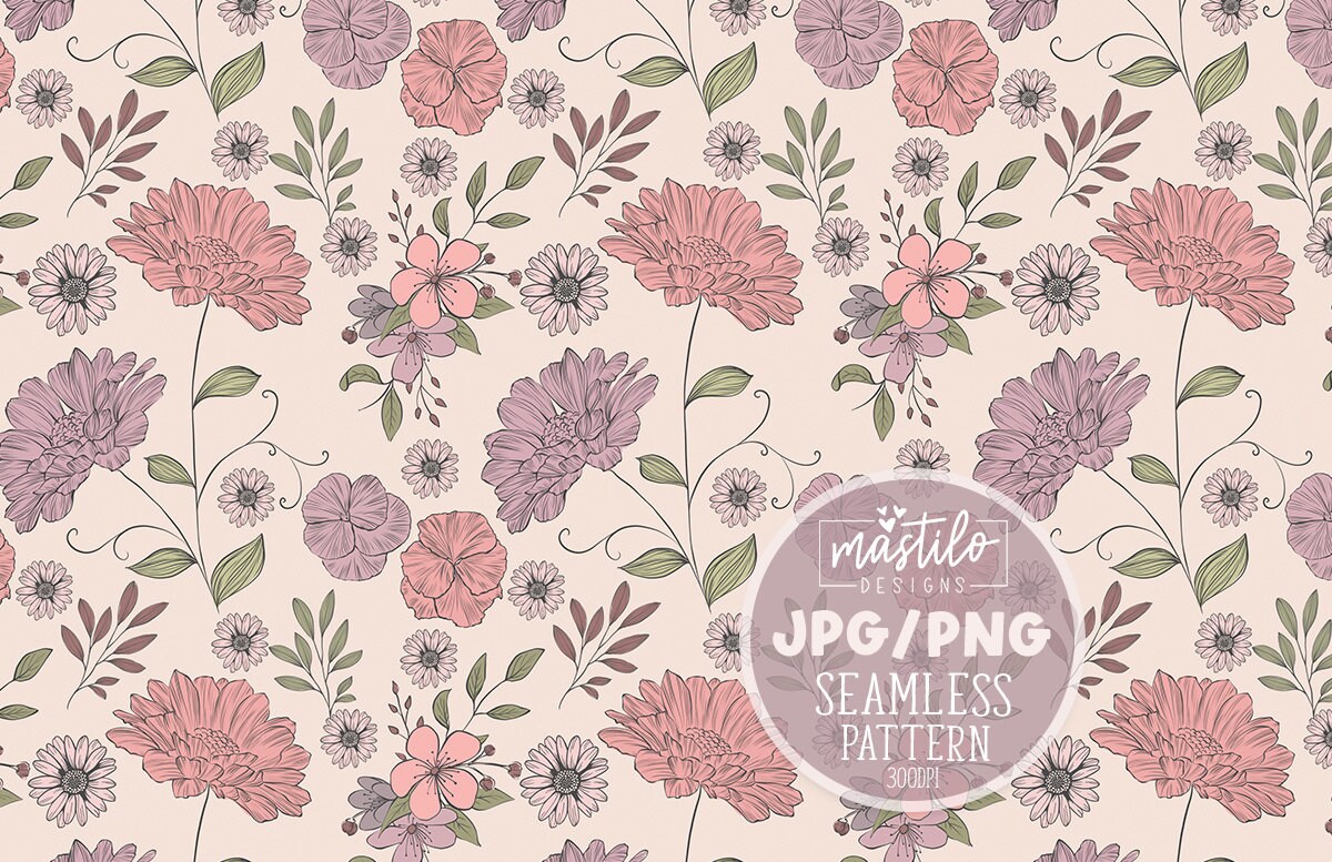 Boho Flowers Seamless Pattern Design Fabric Pattern Design - Etsy