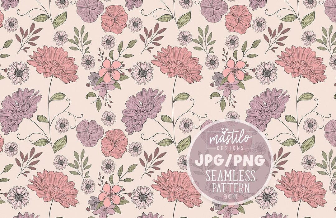 Boho Flowers Seamless Pattern Design, Fabric Pattern Design, Neutral ...