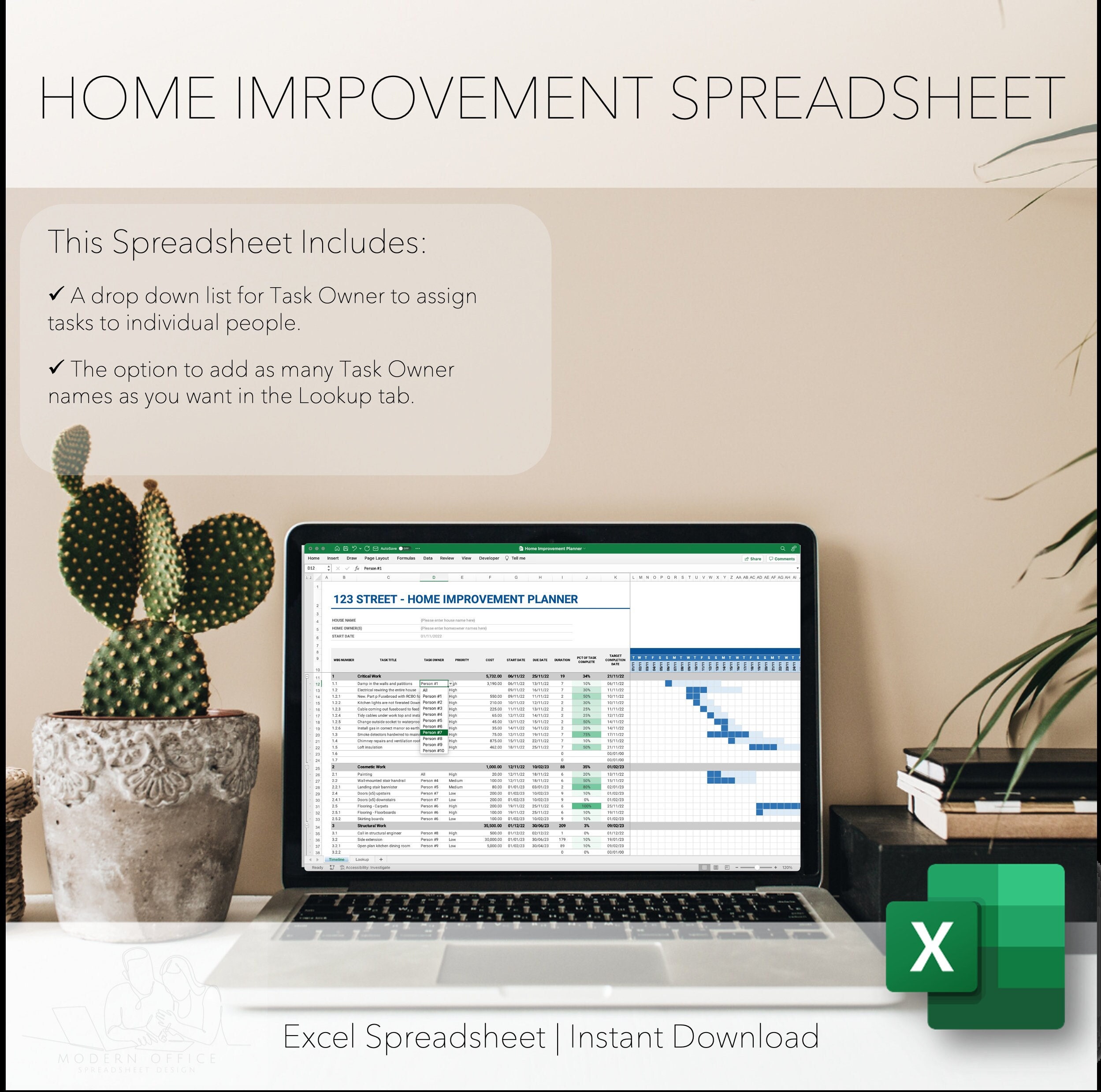 HOME IMPROVEMENT SPREADSHEET House Planning Manager Excel - Etsy