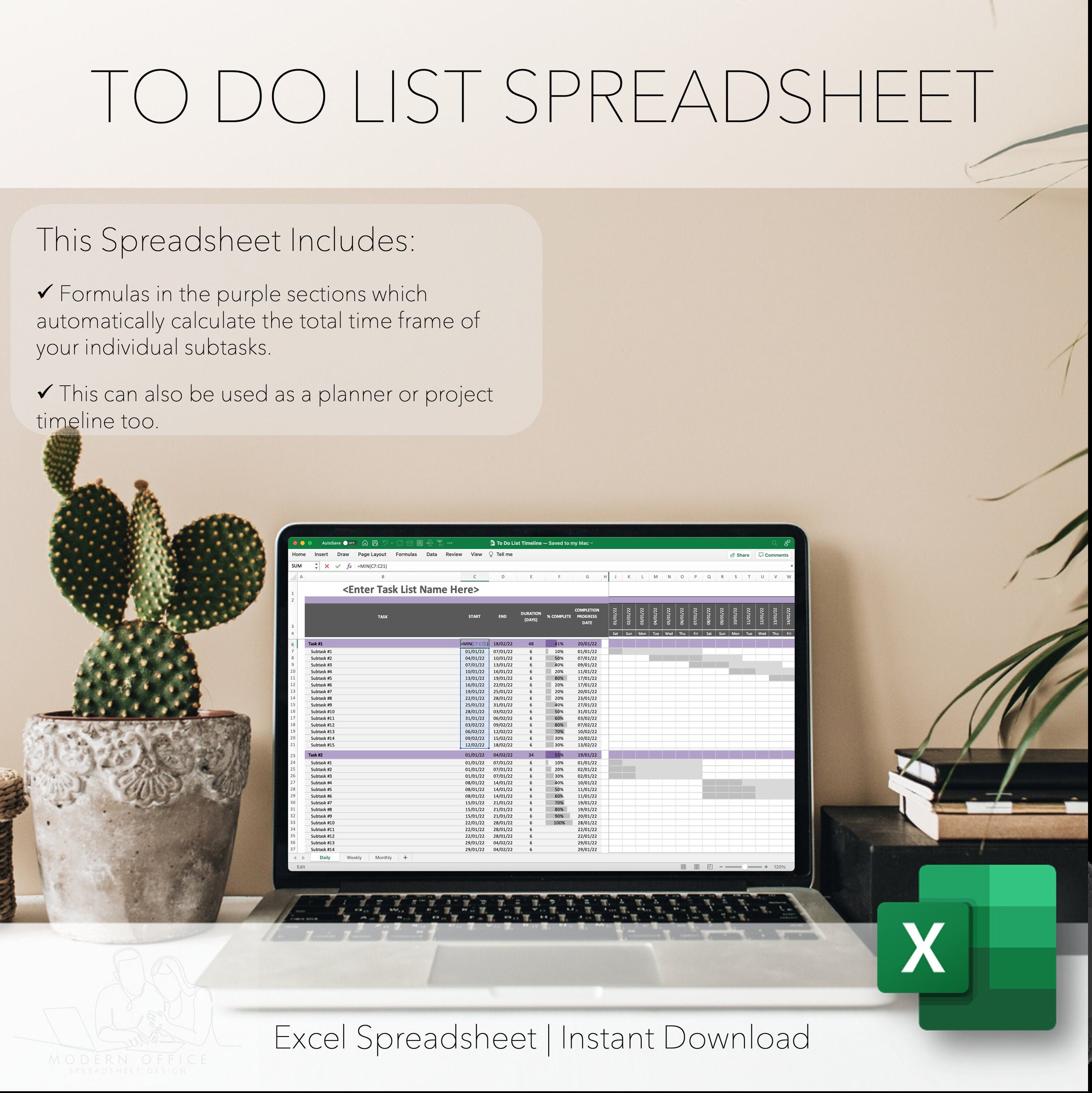 TO DO LIST Spreadsheet to Do List Excel Template Productivity Planner ...