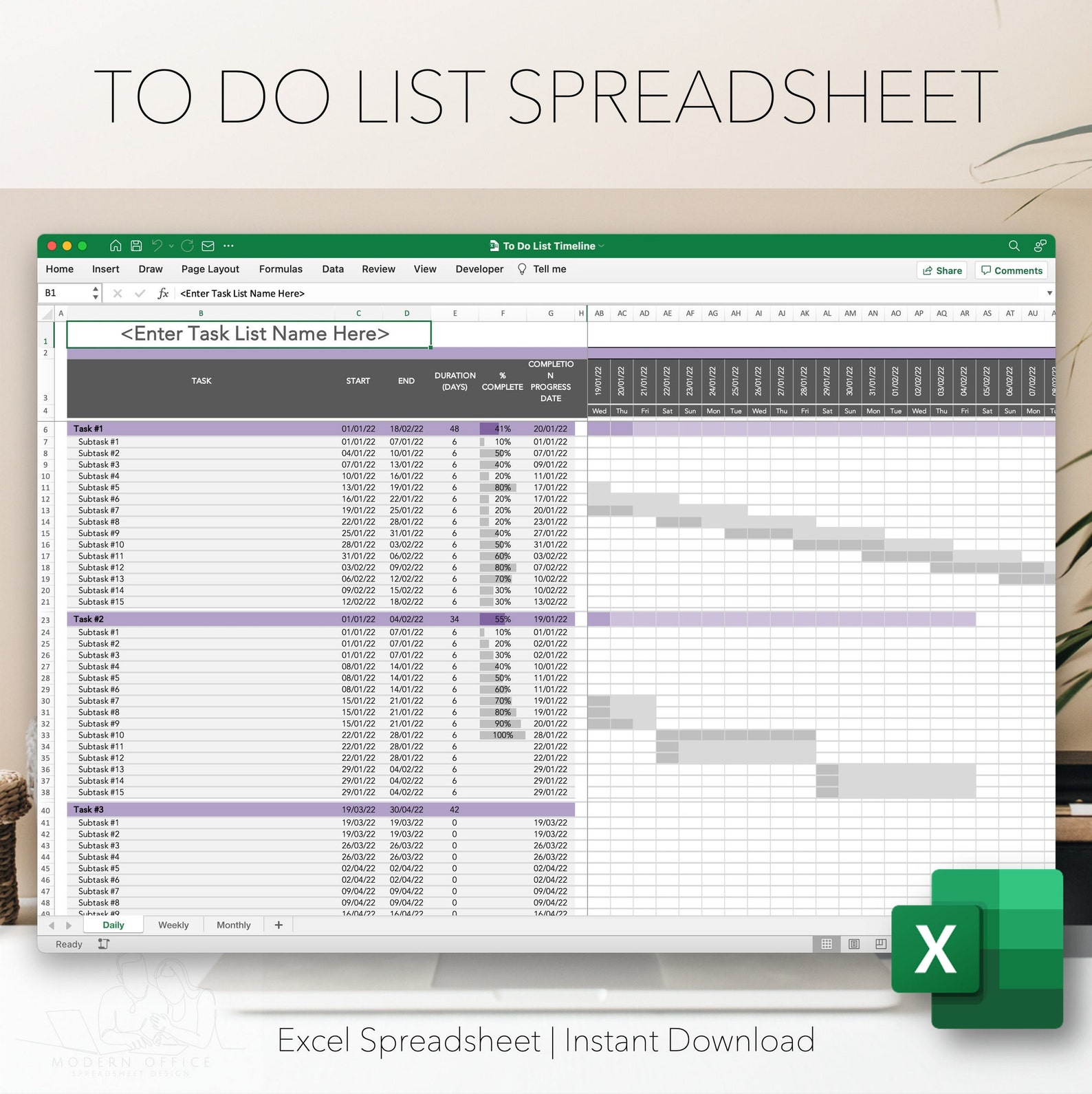 TO DO LIST Spreadsheet to Do List Excel Template Productivity Planner ...