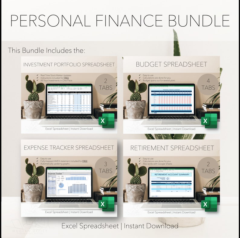 PERSONAL FINANCE BUNDLE | Excel Template, Excel Budget, Retirement ...