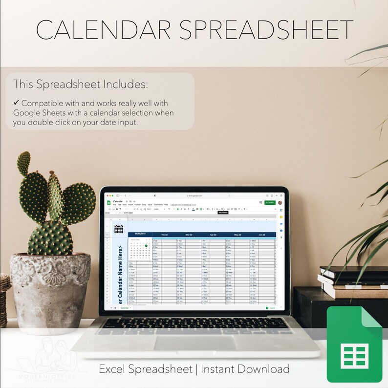 CALENDAR SPREADSHEET | Calendar Planner Excel Template for Microsoft ...