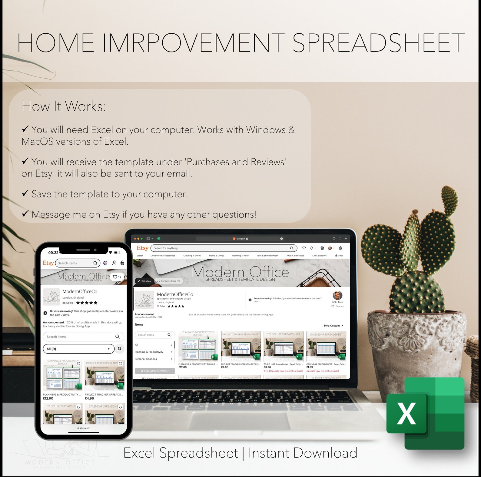 HOME IMPROVEMENT SPREADSHEET | House Planning Manager Excel Template ...