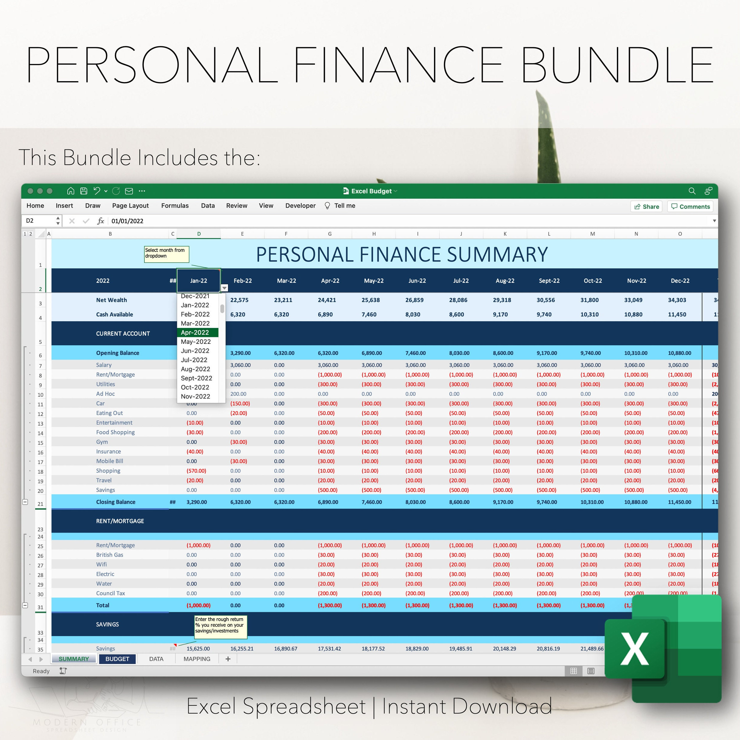 PERSONAL FINANCE BUNDLE | Excel Template, Excel Budget, Retirement ...