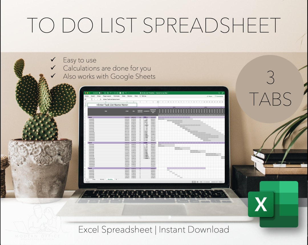 TO DO LIST Spreadsheet to Do List Excel Template Productivity Planner ...
