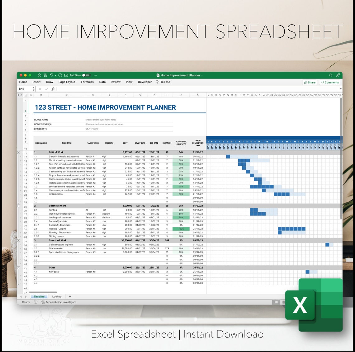 HOME IMPROVEMENT SPREADSHEET House Planning Manager Excel - Etsy