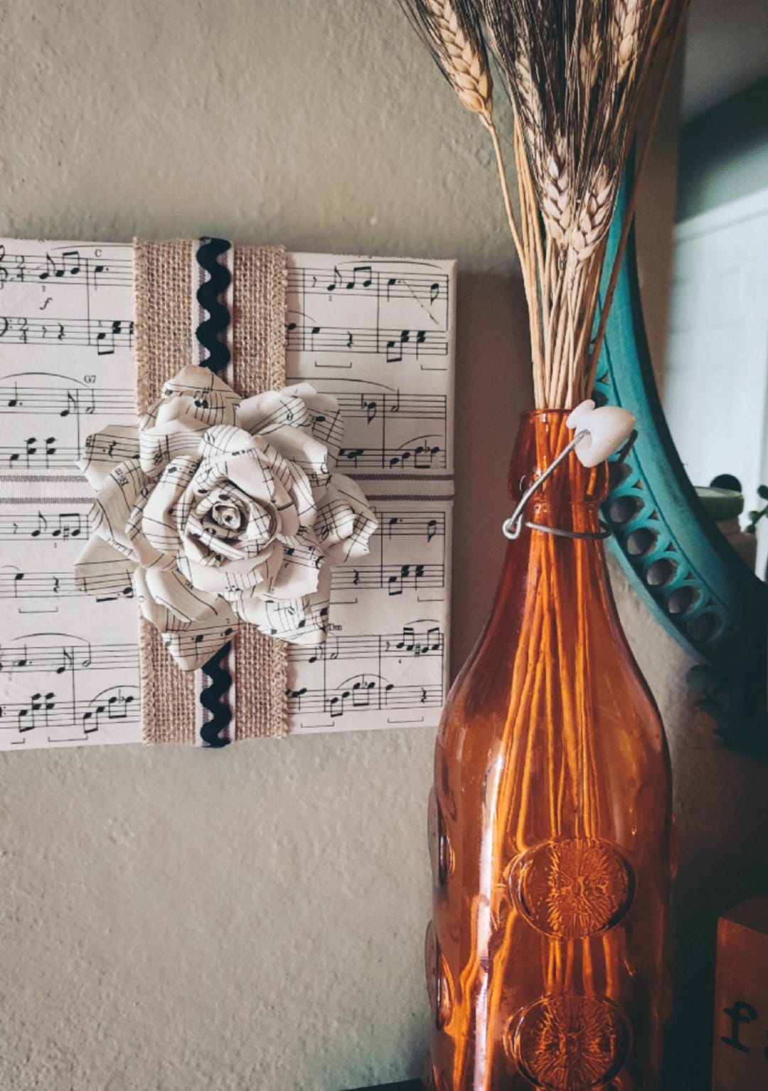 Handmade Farmhouse Sheet Music Rose on Canvas Decor Gift - Etsy