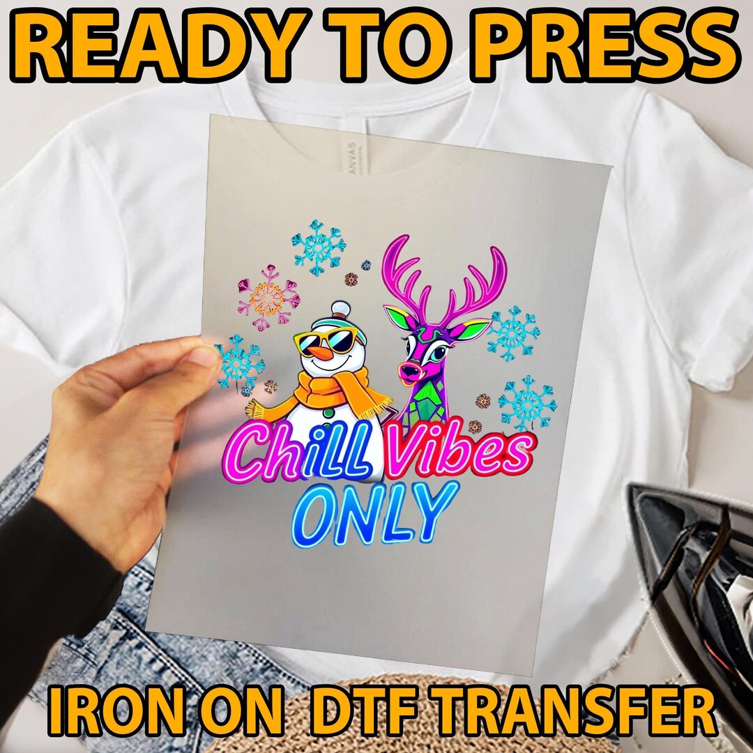 Winter Vibes DTF Transfer, Ready to Press Christmas Tee, Santa Snowman ...