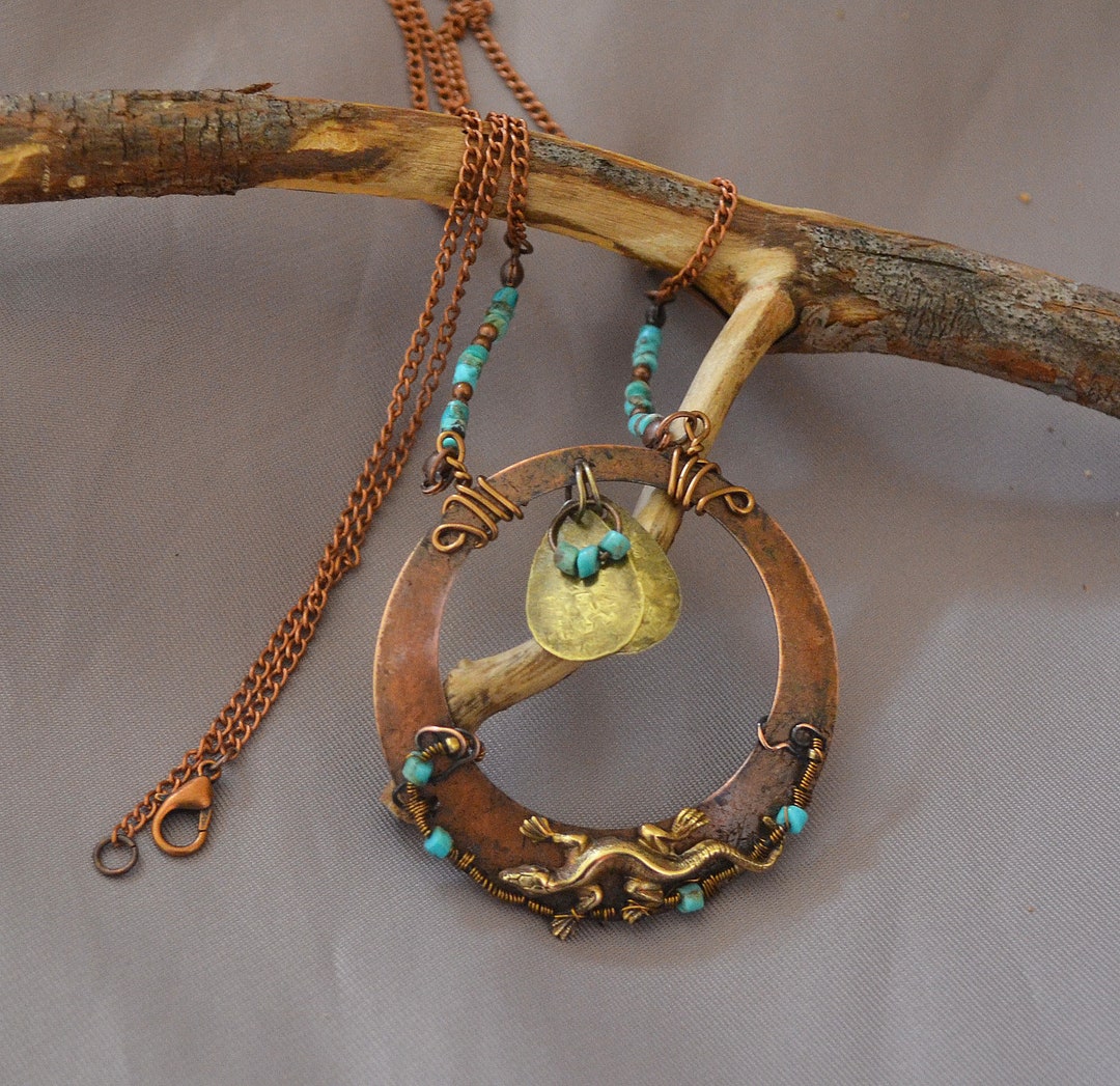 Stone Wind "dragons in the Mist" Boho Copper Circlet Amulet With Brass ...