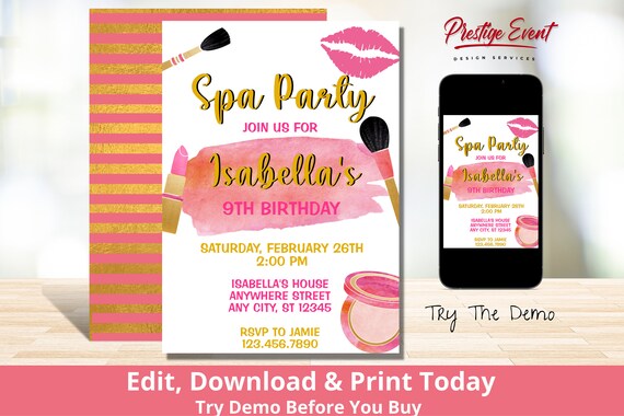 Make Up Invitation - Glamour Birthday Party - Make Over Themed Party ...