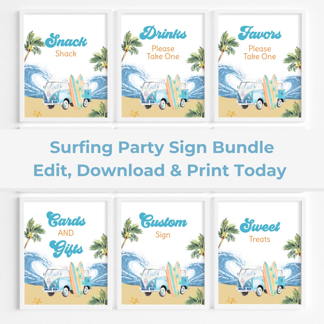 Surf Birthday Party Signs: Beach Baby Shower Decor (printable Sign) - Etsy