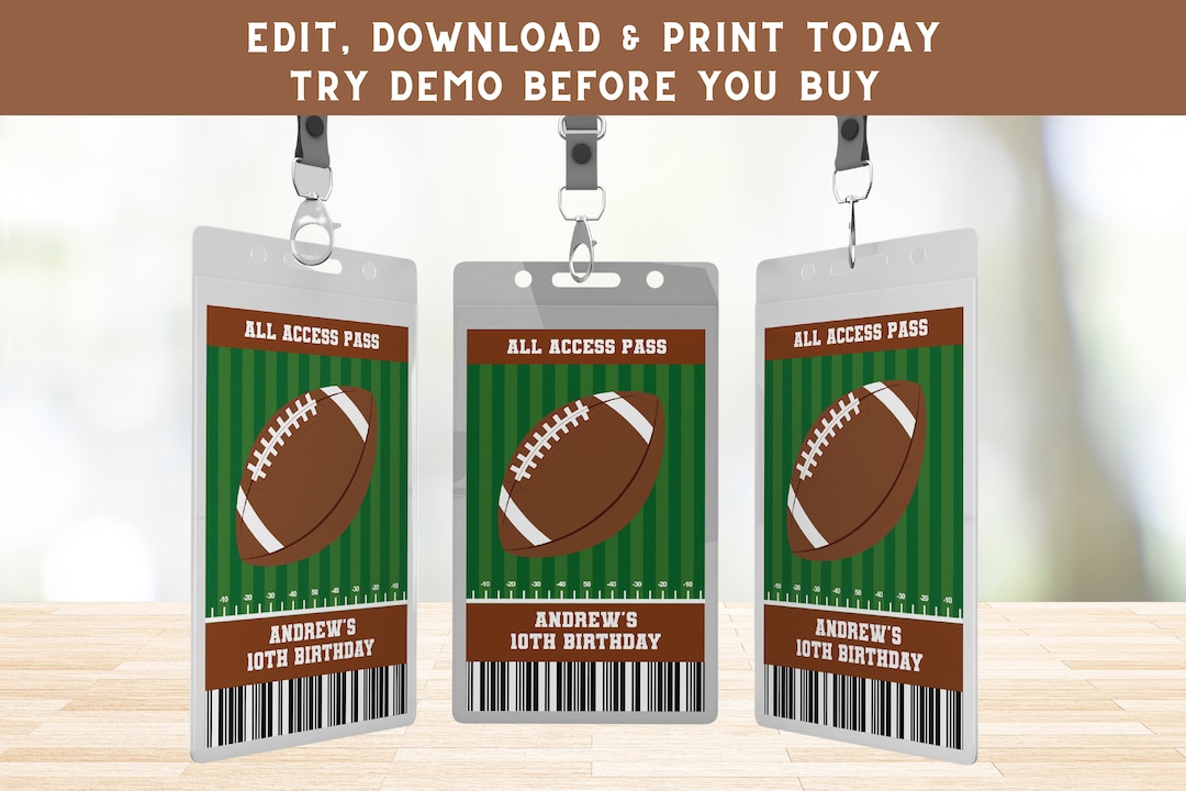 Football VIP Badge - Sports All Access Pass - Football Birthday ...