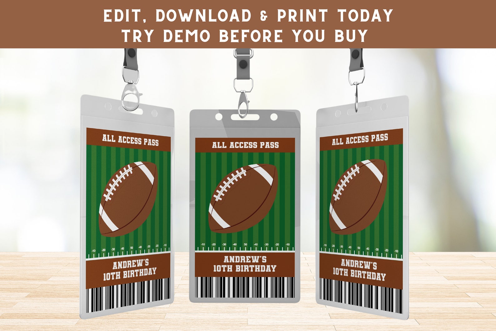Football VIP Pass: All Access Birthday Party Favor (digital Download ...