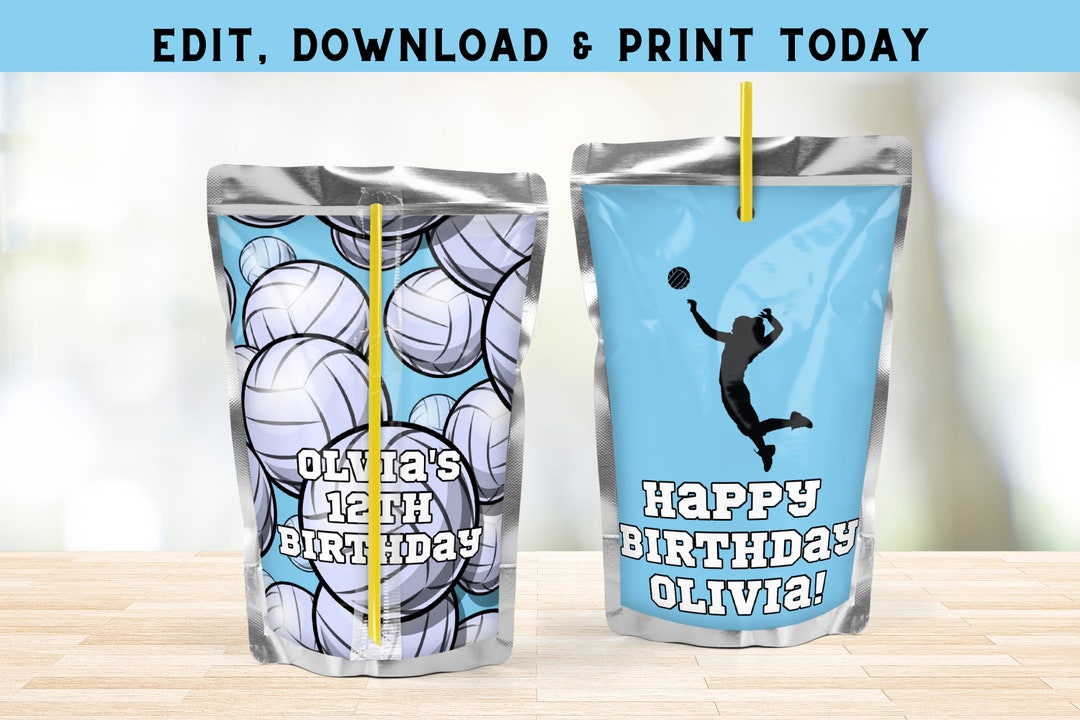 Volleyball Juice Pouch Label - Sports Juice Label - Volleyball Birthday ...