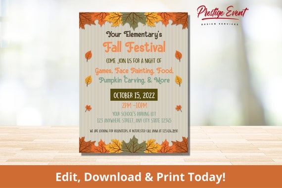 Fall Festival Flyer - Autumn Harvest PTO Fundraiser Event - Church Fall ...