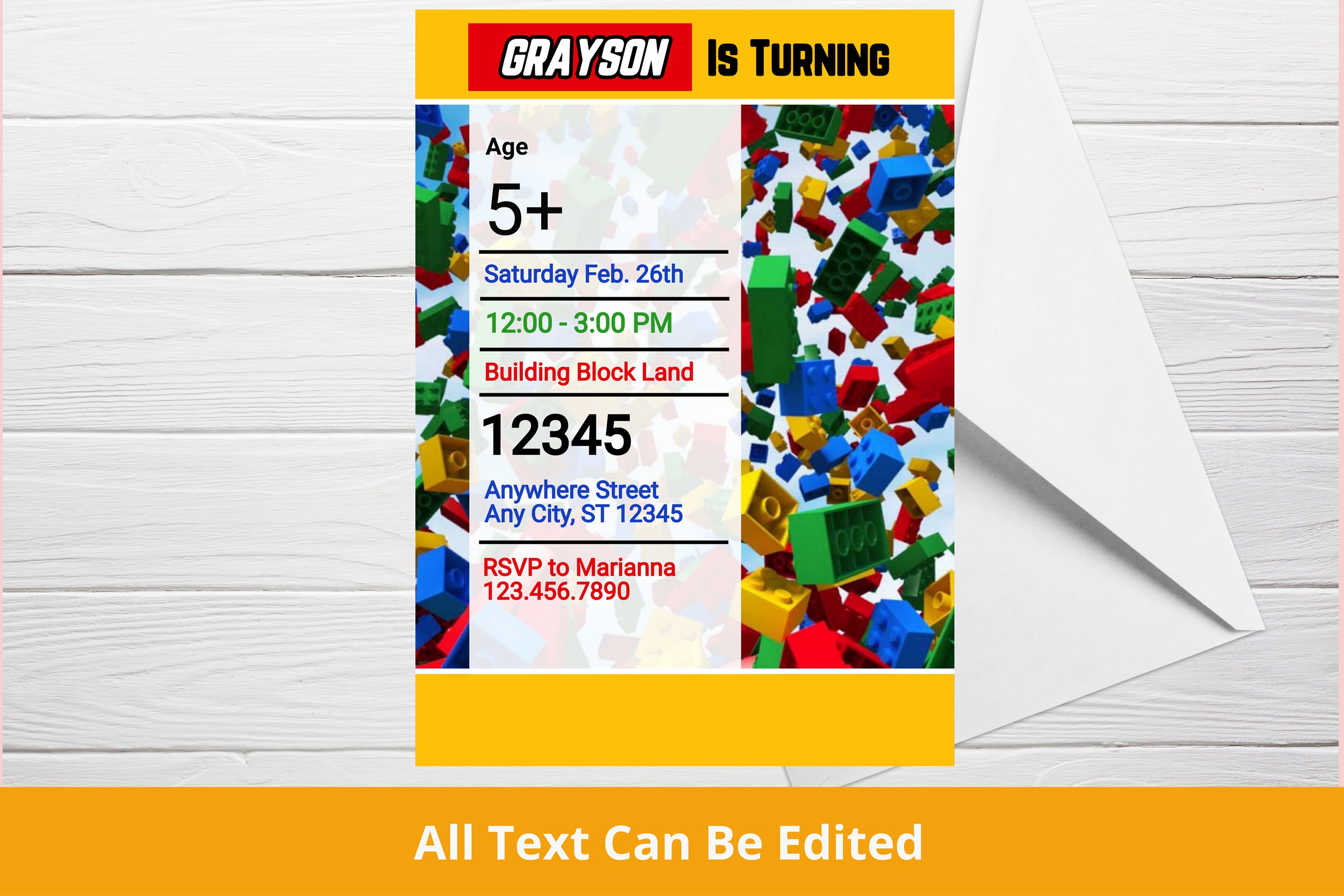 Block Invitation Building Brick Party Colorful Bricks - Etsy