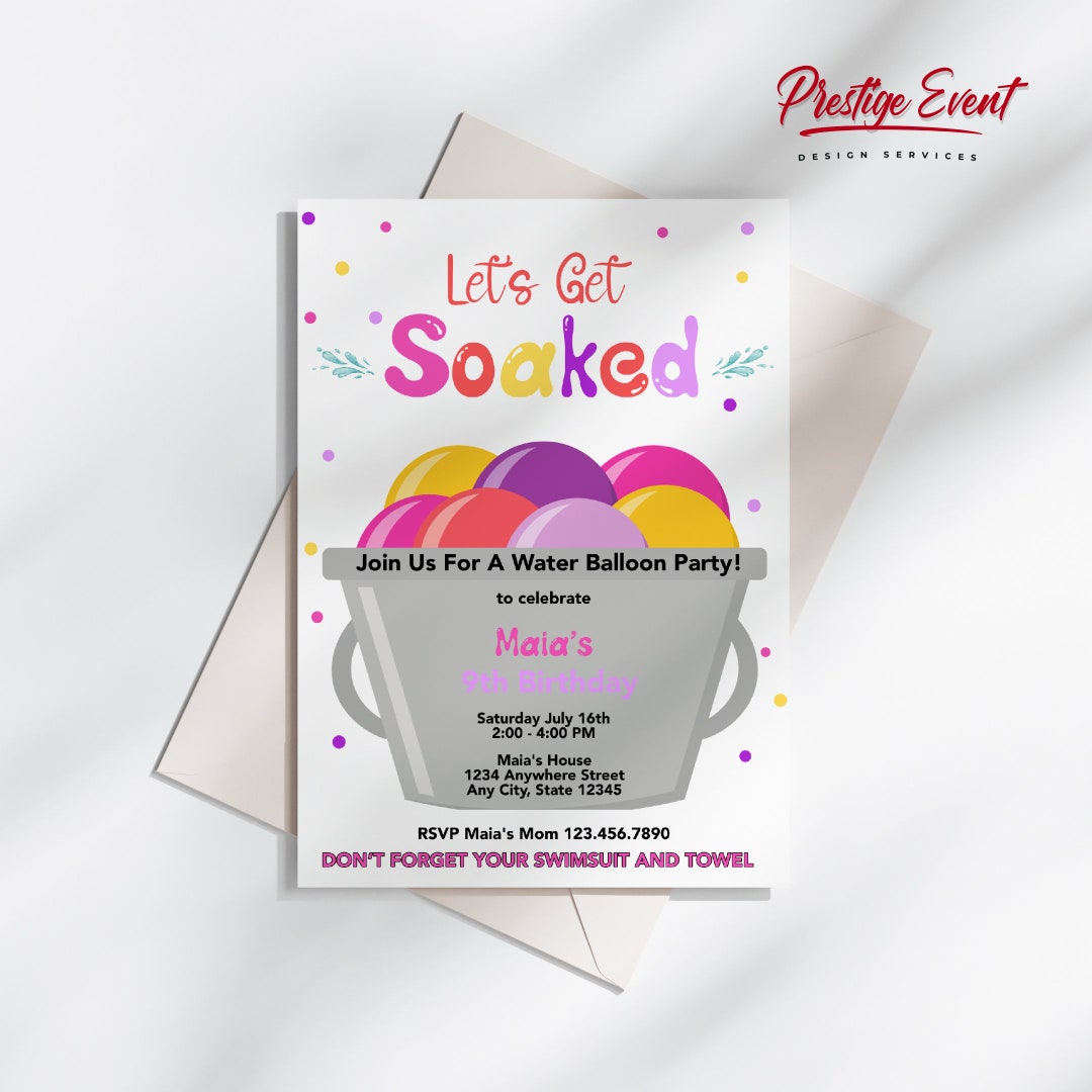 Water Balloon Party Invitation: Summer Water Fight (digital Download ...
