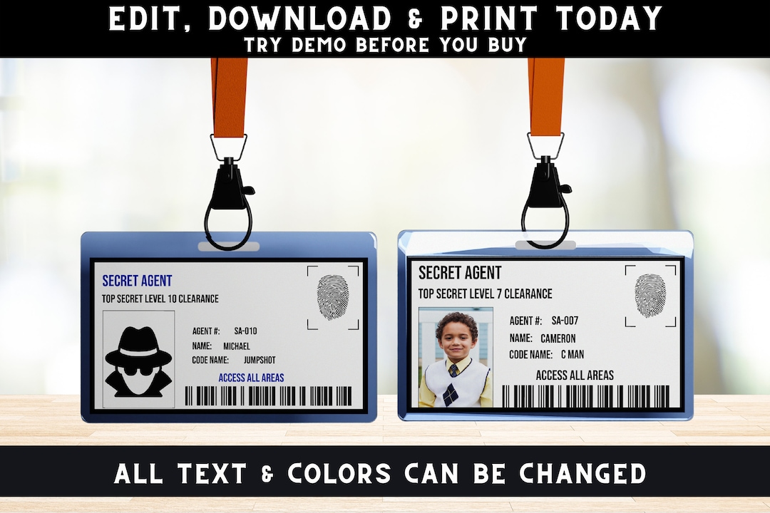 Spy Birthday Party Badge: Secret Agent ID, Printable Photo (PESPY1) - Etsy