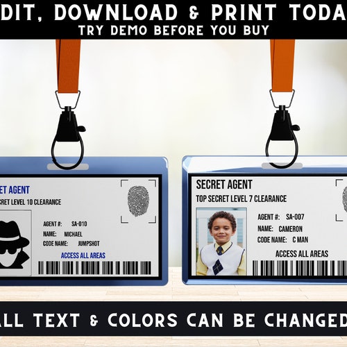 Spy Birthday Party Badge Secret Agent ID Badge Printable - Etsy