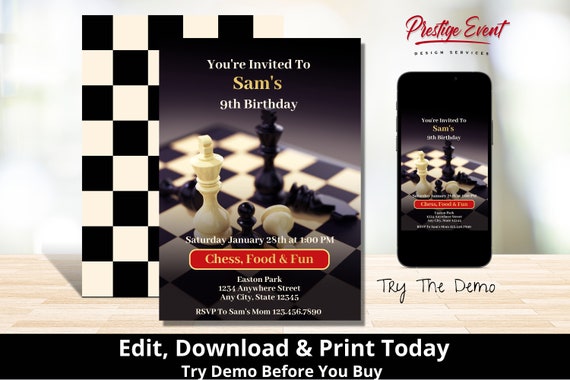 Chess Invitation - Chess Themed Birthday Party - Game Night Invite ...