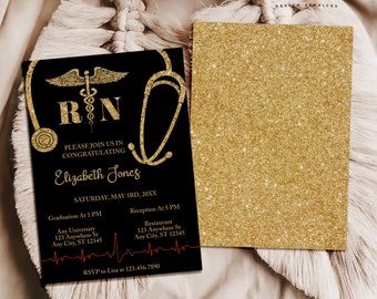 Editable Nurse Graduation Invitation, BSN Nursing School Graduation ...