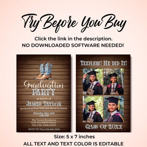 Western Graduation Party Invitations, Cowboy Class of 2025 Cards ...