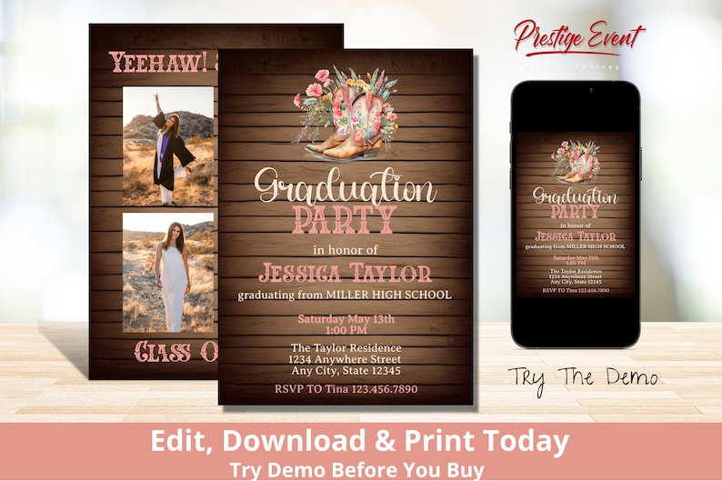 Cowgirl Graduation Invitation Rodeo Graduation Announcement - Etsy