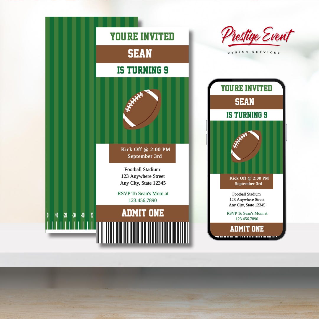 Football Ticket Invitation - Football Birthday Sports Invite ...