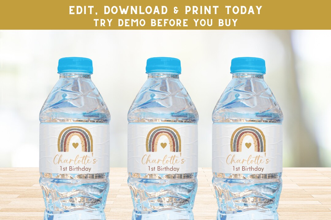 Boho Rainbow Water Bottle Label Boho Birthday Water Wrapper Custom ...