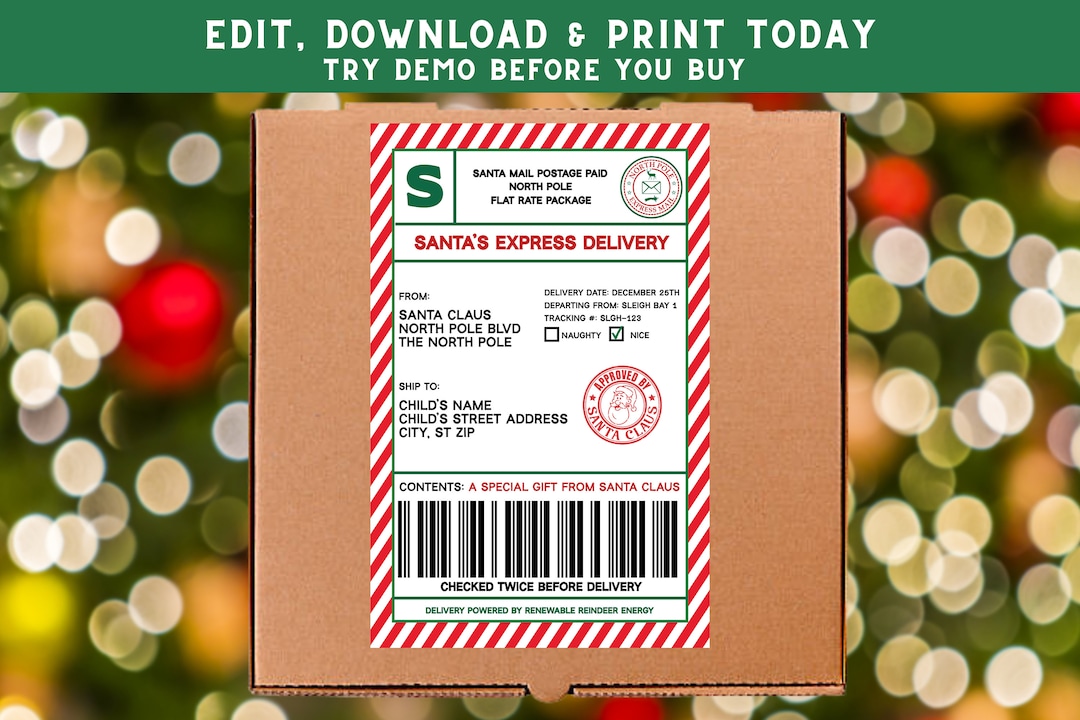 Santa Shipping Label North Pole Mail Christmas Gift - Etsy