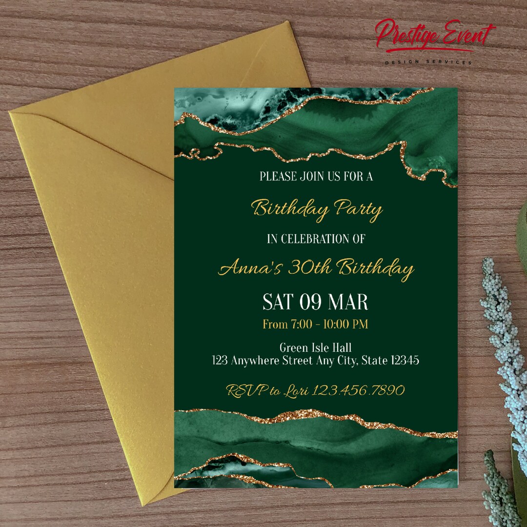 Emerald Green Agate Invitation, Graduation Geode Invite, Editable Green ...