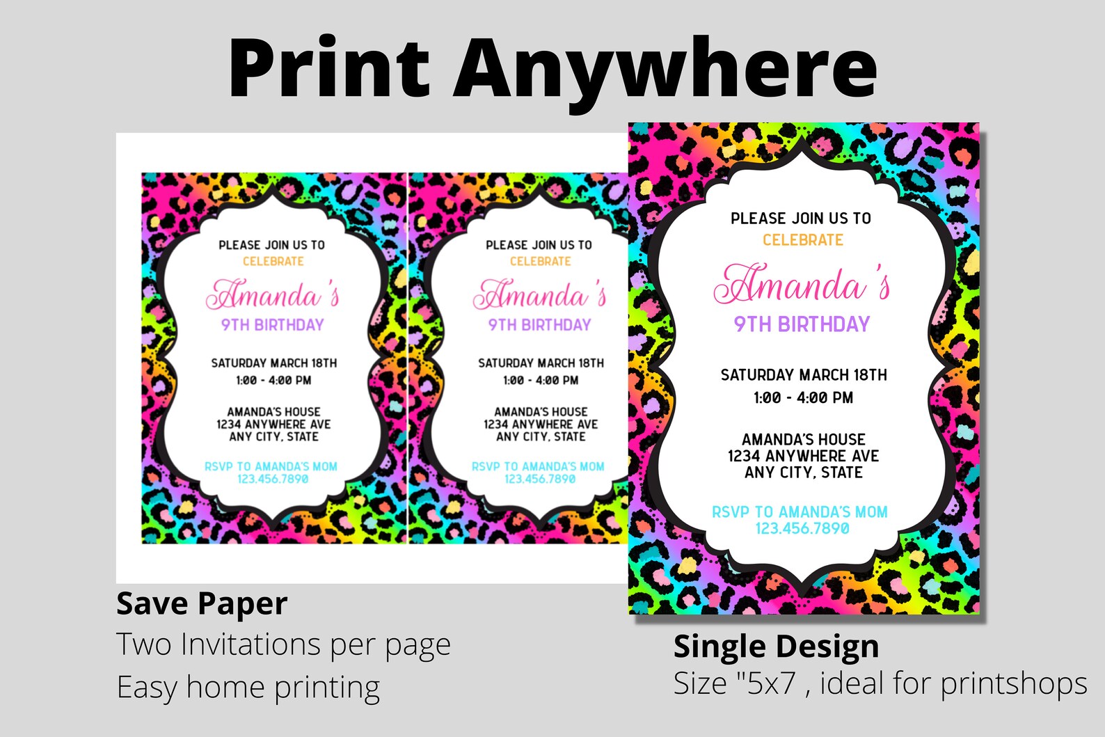 Rainbow Leopard Invitation Leopard Print Invite Leopard - Etsy