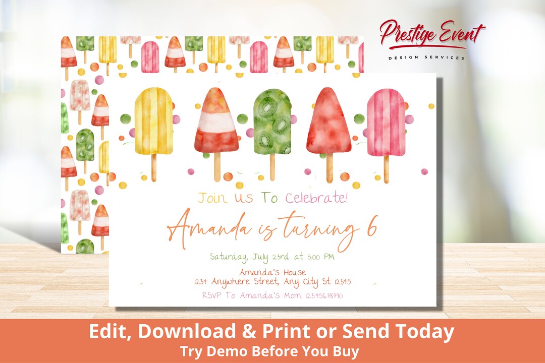 Popsicle Birthday Invitation: Summer Party Theme (digital Download) - Etsy