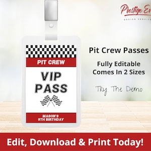 Racing Pit Crew Passes Race Car Party VIP Pass Race Car - Etsy