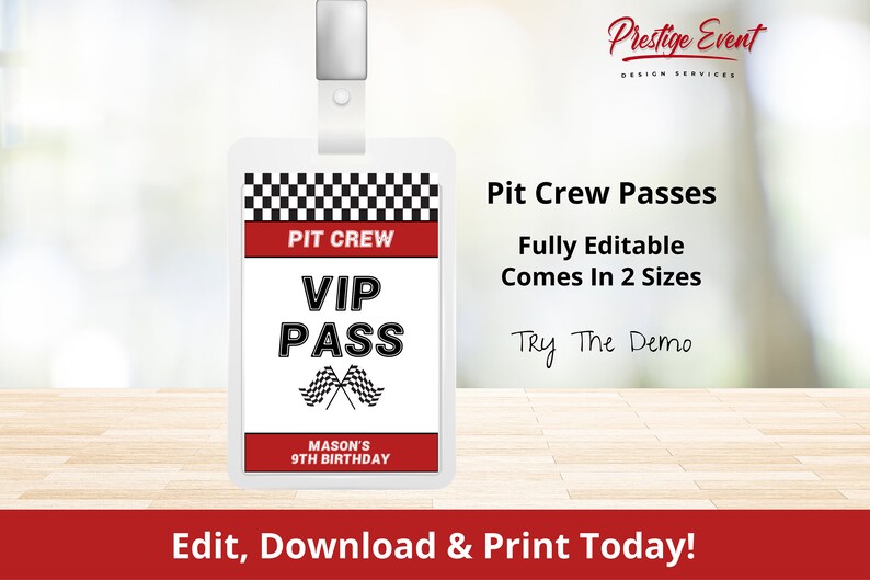 Racing Pit Crew Passes Race Car Party VIP Pass Race Car - Etsy