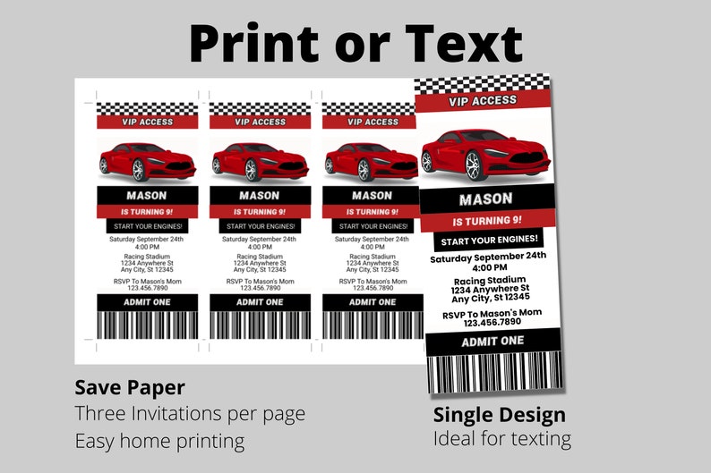 Race Car Ticket Invitation Racing Birthday Invitation Car - Etsy