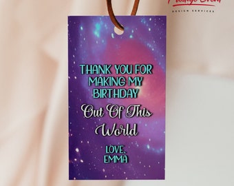 Editable Space Birthday Thank You Tags Favor Tags Gold Galaxy Planets ...