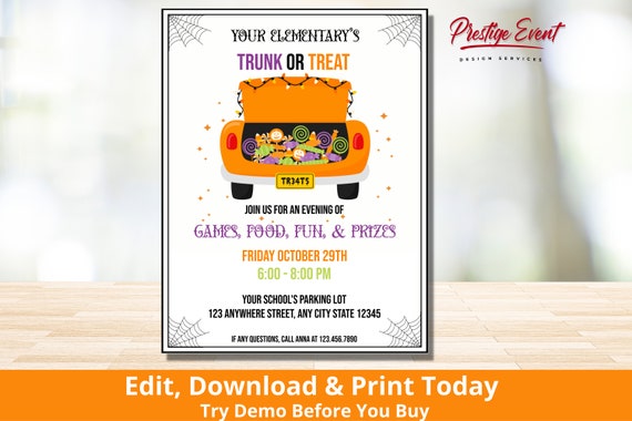 Trunk or Treat Flyer - PTO School Event - Halloween Community Party ...