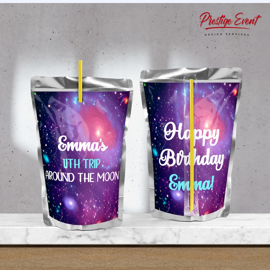 Galaxy Juice Pouch Label, Outer Space Birthday Decor, Astronaut Party ...