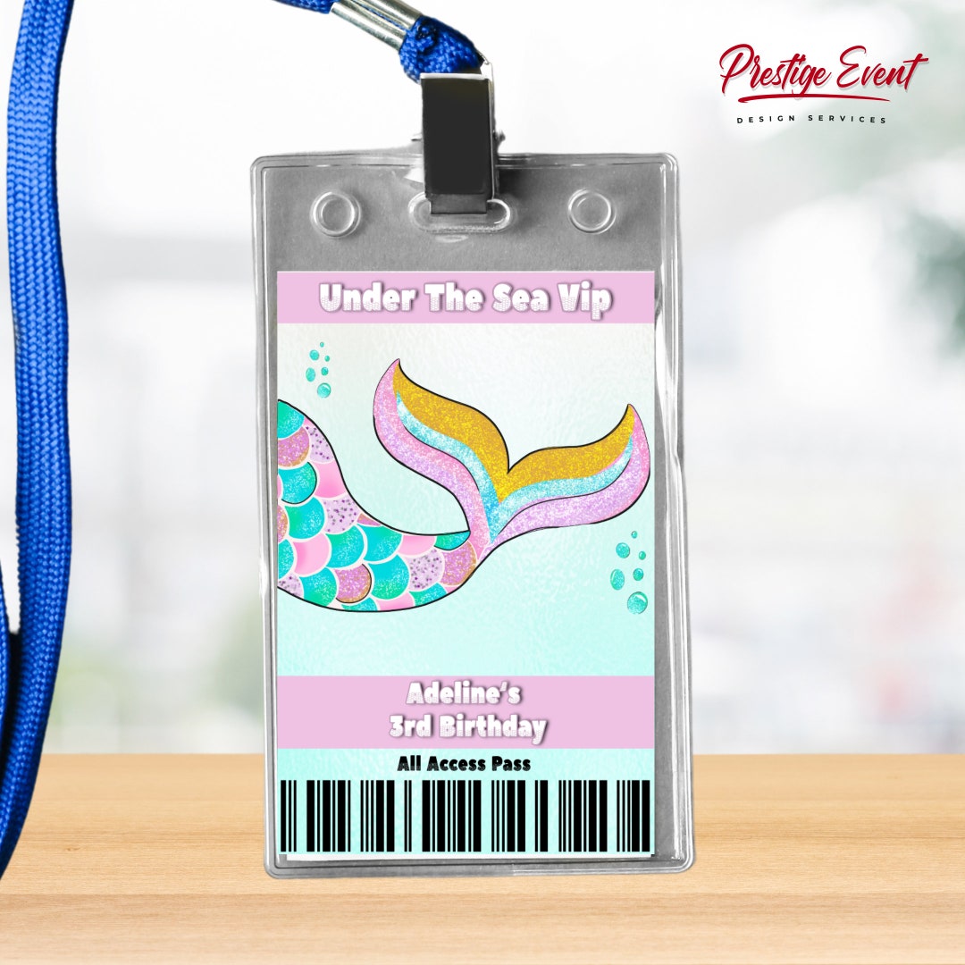 Mermaid Birthday Party Badge Under the Sea VIP Pass Mermaid Party ...