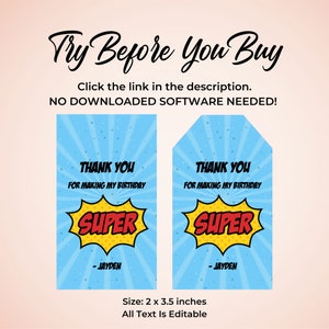 Superhero Favor Tags - Comic Book Thank You Tags - Kids Favor Tags ...