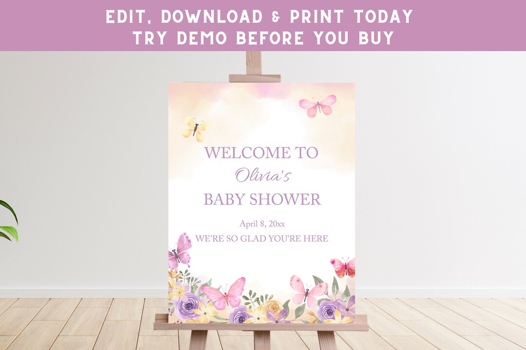 Butterfly Baby Shower Welcome Sign -baby Shower Welcome Sign ...