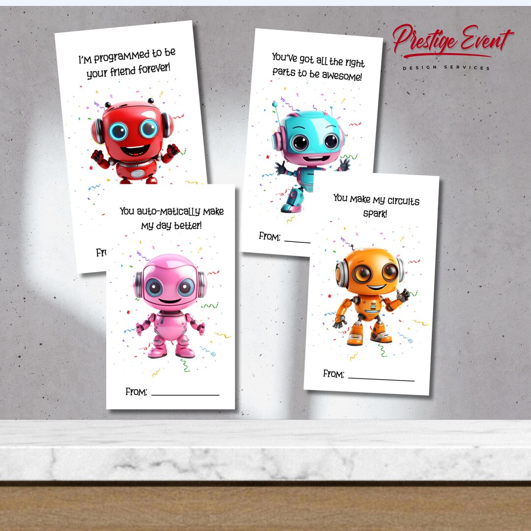 Colorful Robot Valentine Tag Printable, School Valentine Labels ...