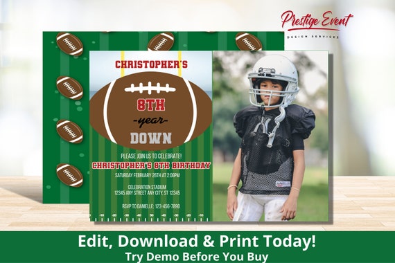 Football Photo Invitation - Touchdown Birthday - Sports Photo Invite ...