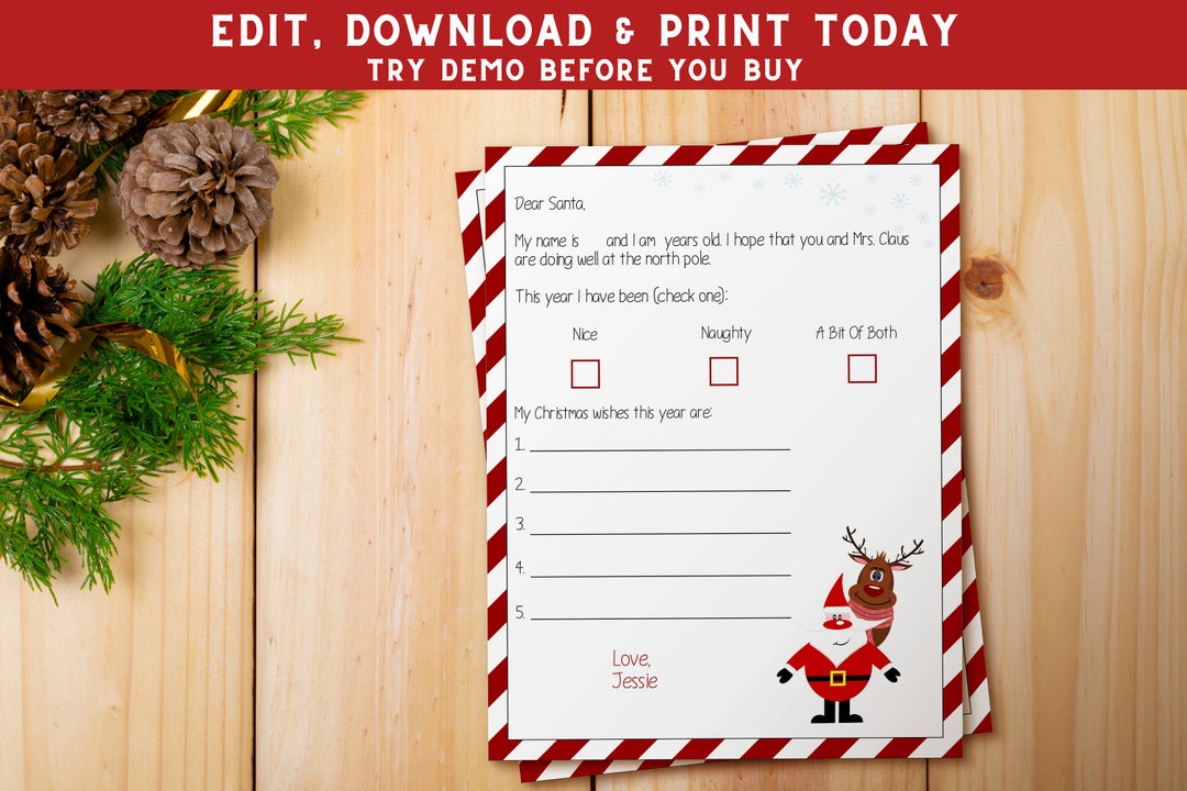 DIY Santa Letter Christmas Wish List Dear Santa Claus - Etsy