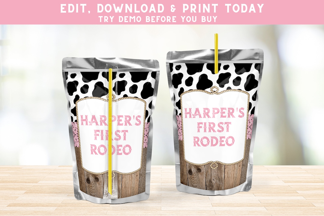 Pink Rodeo Cowgirl Juice Pouch Label: Personalized Party Favors ...